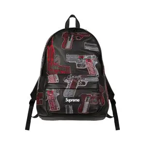 Supreme Guns Embroidered Leather Backpack - Black