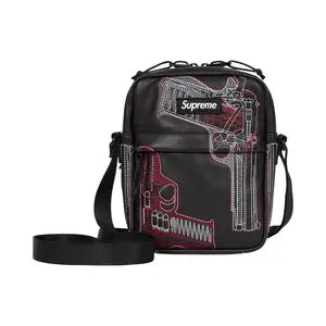 Supreme Guns Embroidered Leather Shoulder Bag