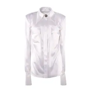 VESTIAIRE D'UN OISEAU LIBRE Silver Button Silk Shirt - White