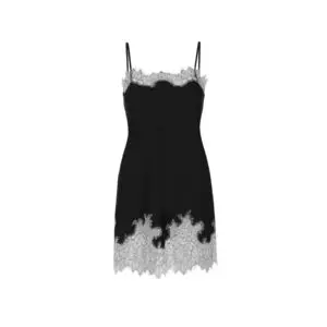AVENUE 8 Lace Detailed Straight Neck Mini Dress & White - Black