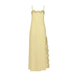 AVENUE 8 Lace Detailed Straight Neck Midi Dress With Slit Buttermilk - Yellow