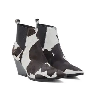 ROSAMUND MUIR LONDON Felixa Cowprint Calf Hair Ankle Boots - White/brown