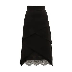 JULIA ALLERT Sophisticated High-waisted Skirt With Lace Hem - Black