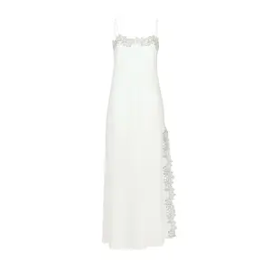 AVENUE 8 Lace Detailed Straight Neck Midi Dress With Slit - White