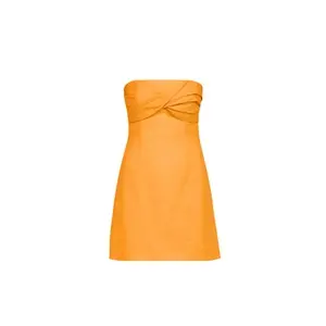 AVENUE 8 Strapless Draped Linen Mini Dress - Orange