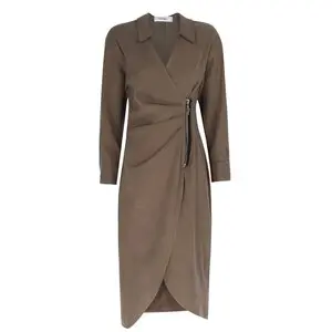 MIRIMALIST Khaki Cupro Midi Shirt Dress