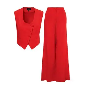 BLUZAT Linen Suit With Cut-out Vest And Straight-cut Trousers