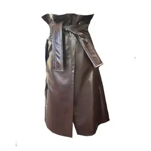 MIRIMALIST Sepia Leather Wrap Midi Skirt