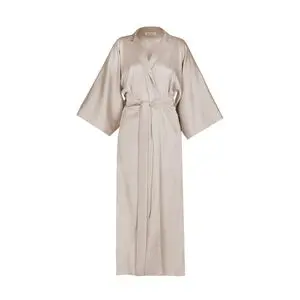 AVENUE 8 Maxi Silk Collar Robe Latte - Brown