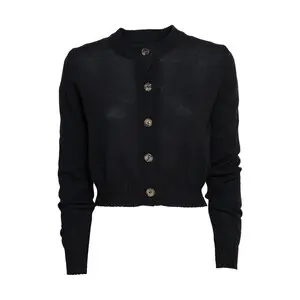 SVETA MILANO Cashmere Crewneck Cardigan With Horn Buttons - Black