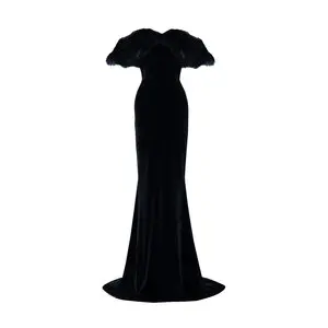 VESTIAIRE D'UN OISEAU LIBRE Shearling Trimmed Velvet Gown - Black