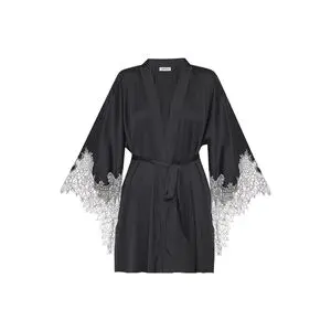 AVENUE 8 Lace Detailed Mini Robe &white Lace - Black