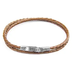 ANCHOR & CREW Brown / Silver Light Brown Liverpool Silver & Braided Leather Bracelet - Brown/silver