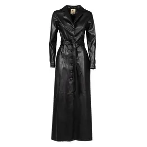 JULIA ALLERT Long Button-up Eco-leather Trench - Black