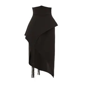JULIA ALLERT Unique Asymmetric Draped Skirt With Fringe - Black