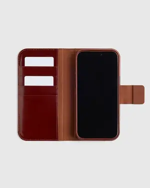 Quince Italian Leather Phone 2-in-1 Folio Case - Saddle