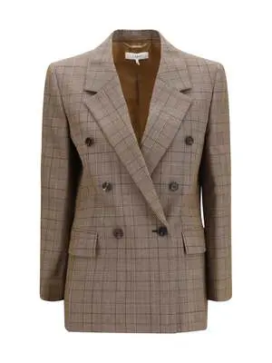 Chloé Checked Double-breasted Wool Blazer - Cream