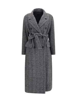 Brunello Cucinelli Long Alpaca-blend Coat With Belt - Gray