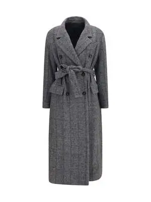 Brunello Cucinelli Long Alpaca-blend Coat With Belt - Gray