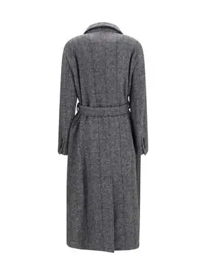 Brunello Cucinelli Long Alpaca-blend Coat With Belt - Gray