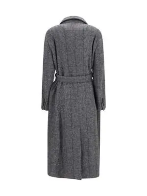 Brunello Cucinelli Long Alpaca-blend Coat With Belt - Gray