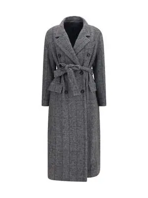 Brunello Cucinelli Long Alpaca-blend Coat With Belt - Gray