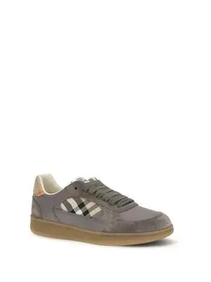 Burberry Terrace Leather And Check Sneakers - Gray