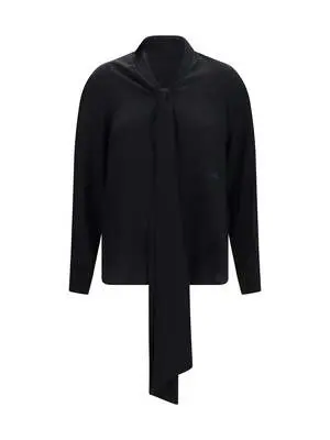 Burberry Silk Blouse With Embroidered Logo And Scarf Detail - Black