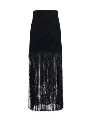 Alaïa Fringe Knit Pencil Skirt - Black