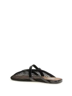 Alaïa Mesh Mules With Patent Leather Strap - Black