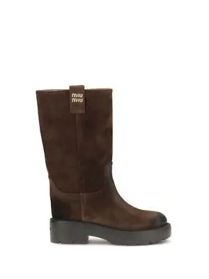 Miu Miu Miu Miu Suede Leather Boots Brown