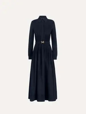 Oscar De La Renta Bow Belt Cotton Stretch Twill Dress