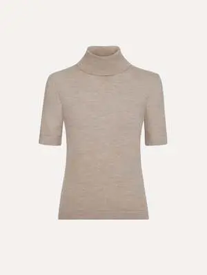 Oscar De La Renta Wool Turtleneck Short-sleeve Pullover - Beige