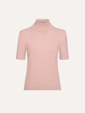 Oscar De La Renta Turtleneck Wool Short-sleeve Pullover - Blush