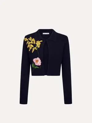 Oscar De La Renta Mixed Botanical Cropped Jacket