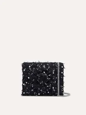 Oscar De La Renta Sequin Ribbon Tweed Mini Tro Bag - Black
