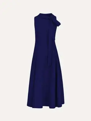 Oscar De La Renta Bow-detailed Wool Dress - Navy