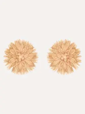 Oscar De La Renta Raffia Flower Clip-on Earrings - Beige