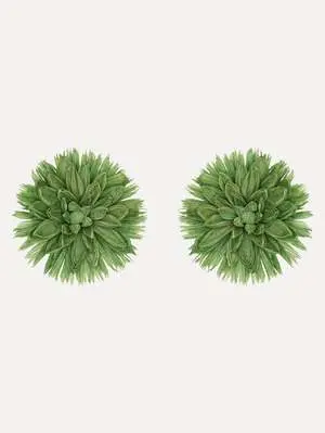 Oscar De La Renta Raffia Flower Clip-on Earrings - Green