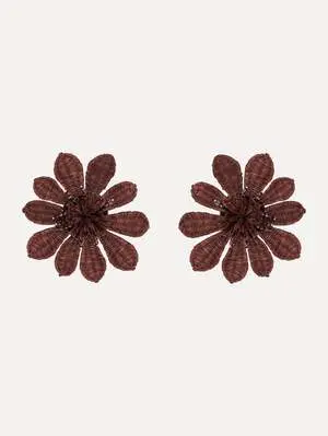 Oscar De La Renta Woven Raffia Flower Clip-on Earrings - Brown