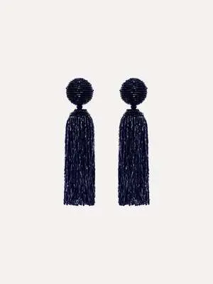 Oscar De La Renta Metallic Beaded Tassel Clip-on Earrings Blue
