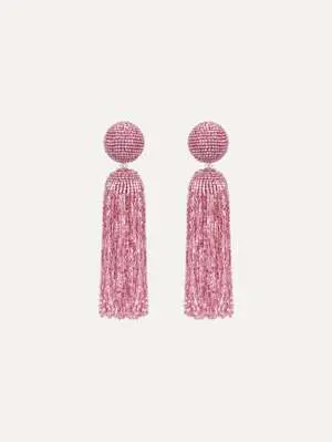 Oscar De La Renta Metallic Beaded Tassel Clip-on Earrings - Pink
