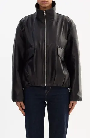 LAMARQUE Ramona | Funnel Neck Leather Jacket - Black