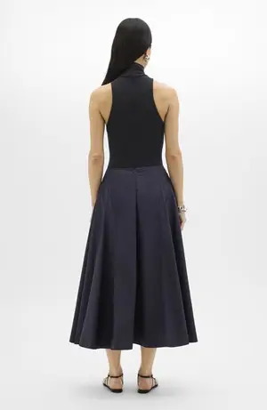 Another Tomorrow Seamed Full Skirt In Organic Cotton