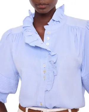 Mint Velvet Cotton Chambray Ruffle Blouse