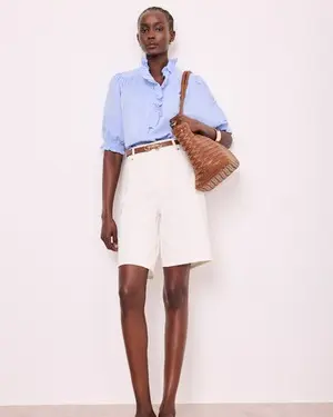 Mint Velvet Cotton Chambray Ruffle Blouse