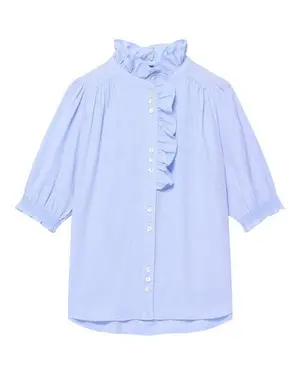 Mint Velvet Cotton Chambray Ruffle Blouse