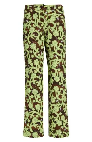 SIEDRES Roux Floral Low Rise Straight Leg Cotton Twill Pants - Brown Multi