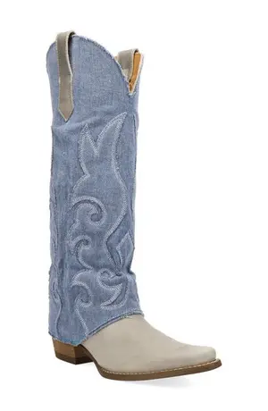 DINGO Knee High Western Boot - White/blue