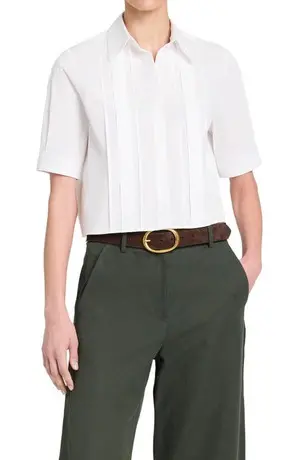 TWP Pintucked Cropped Cotton Shirt